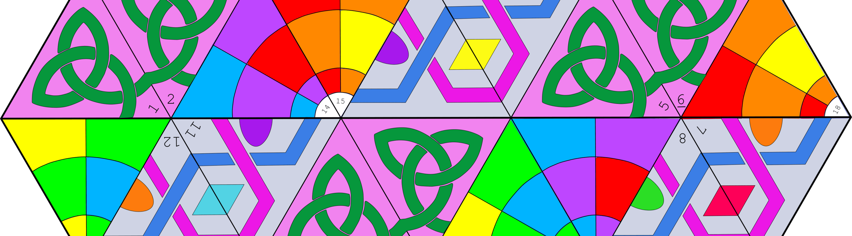A colourful (or colour in) symmetrical-patterned hexaflexagon ...